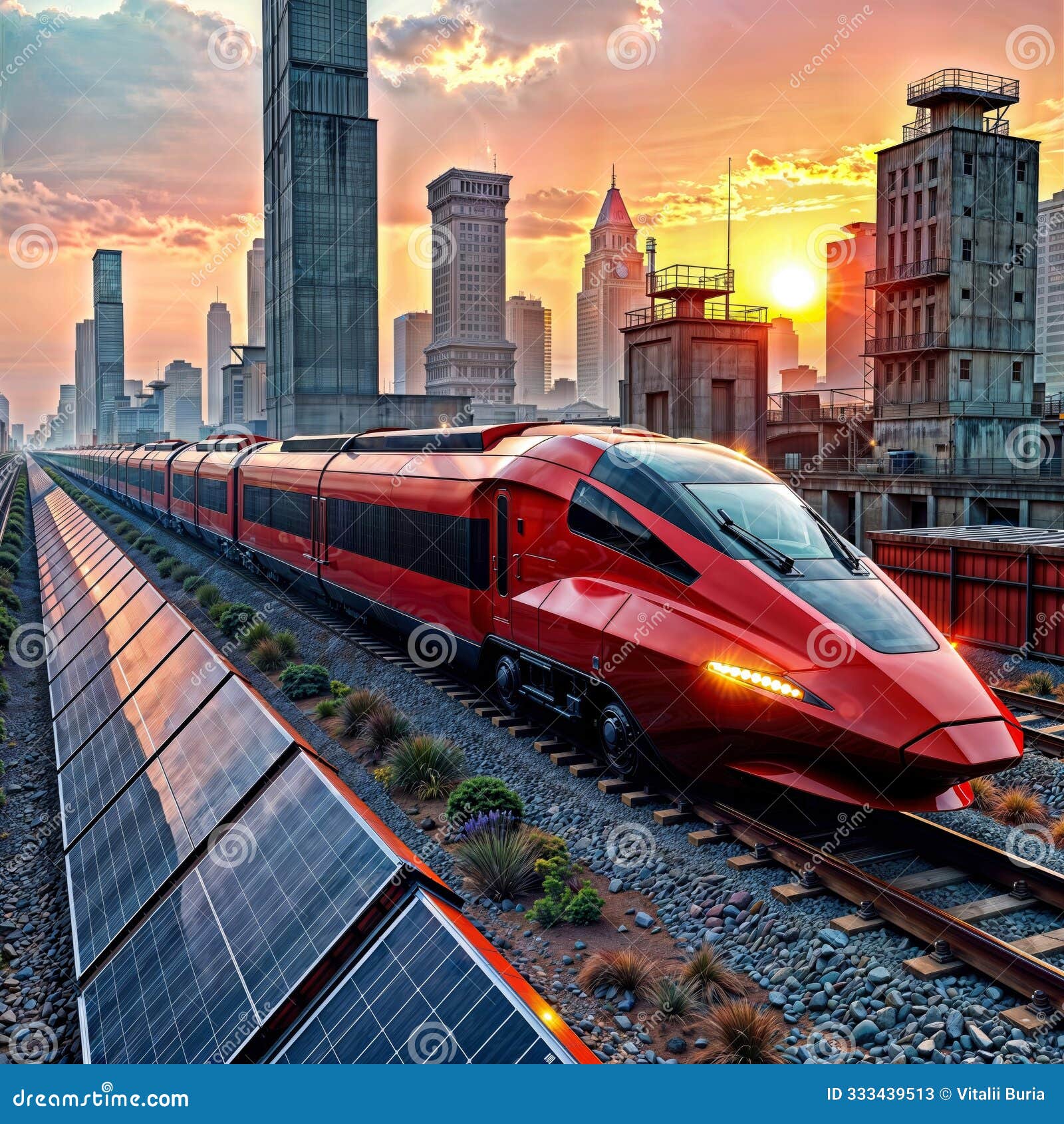 High-Speed Train on Solar-Powered Tracks, Generative Ai Stock ... High-Speed Train on Solar-Powered Tracks, Generative Ai Stock ...