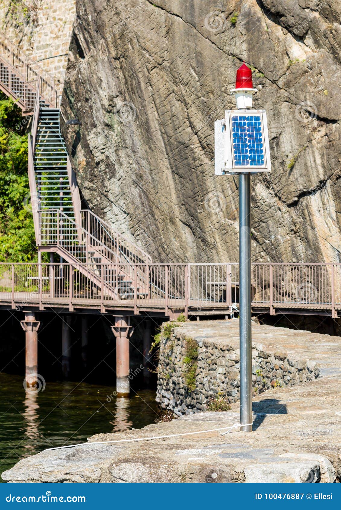 Solar Powered Lighthouse in the Harbour Stock Image - Image of panel ...