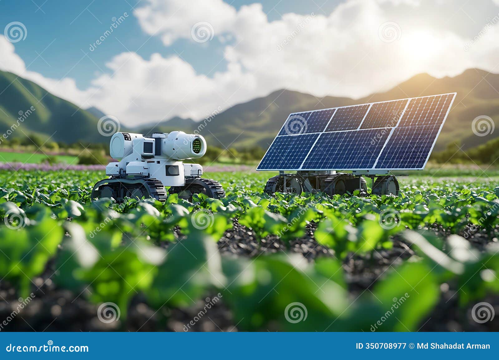 Solar Powered Robot in Field Stock Illustration - Illustration of cloud ...