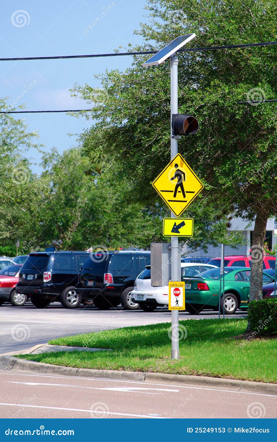 Solar Powered Street Crosswalk Sign Stock Image - Image of walkway ...