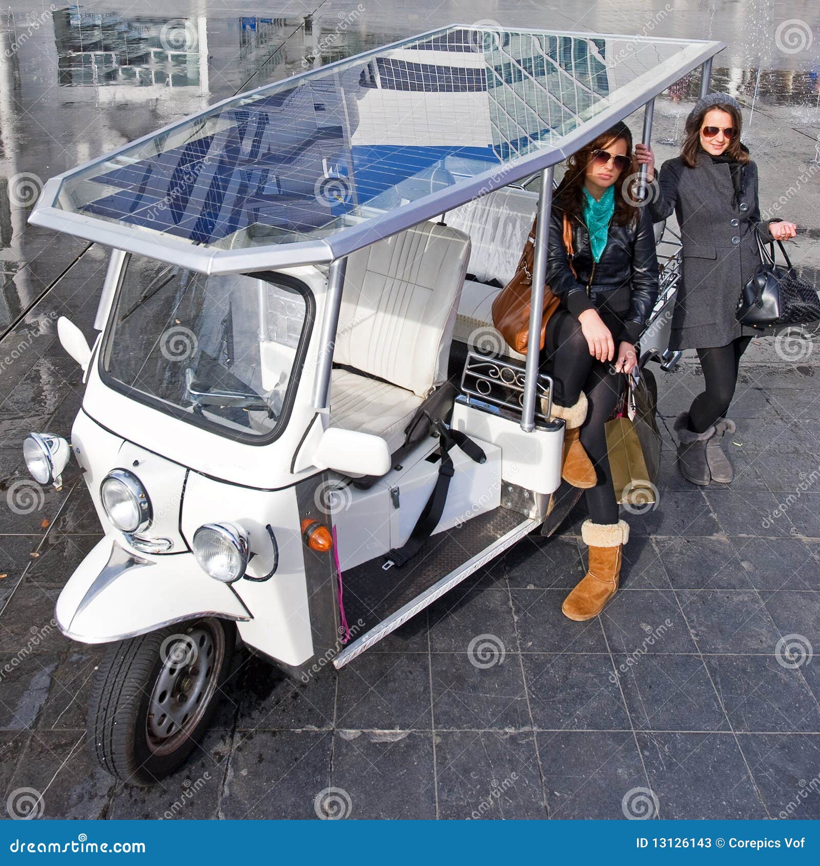 Solar powered tuc tuc stock image. Image of driver, beach - 13126143