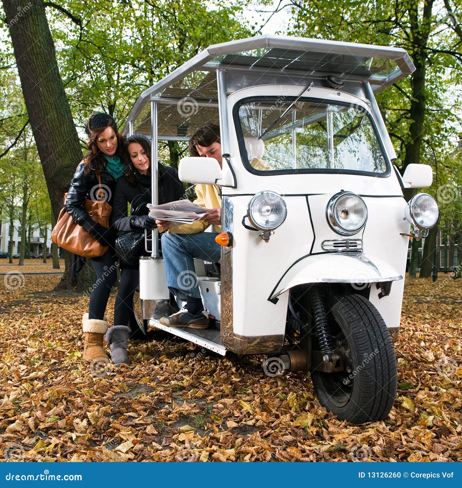 Solar powered tuc tuc stock photo. Image of durable, people - 13126260