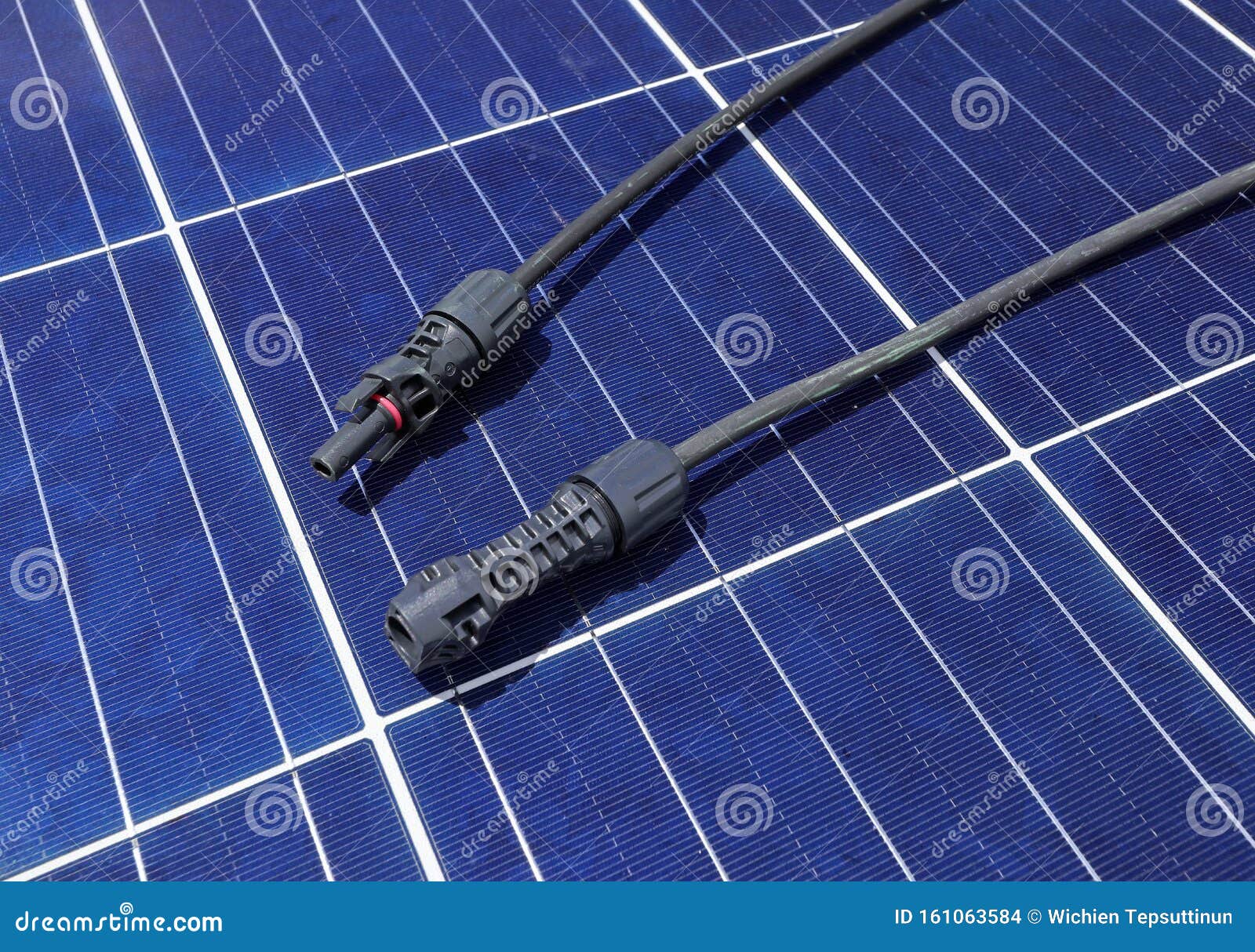 Solar PV Connectors Male And Female Connected Together Laid On Solar ...