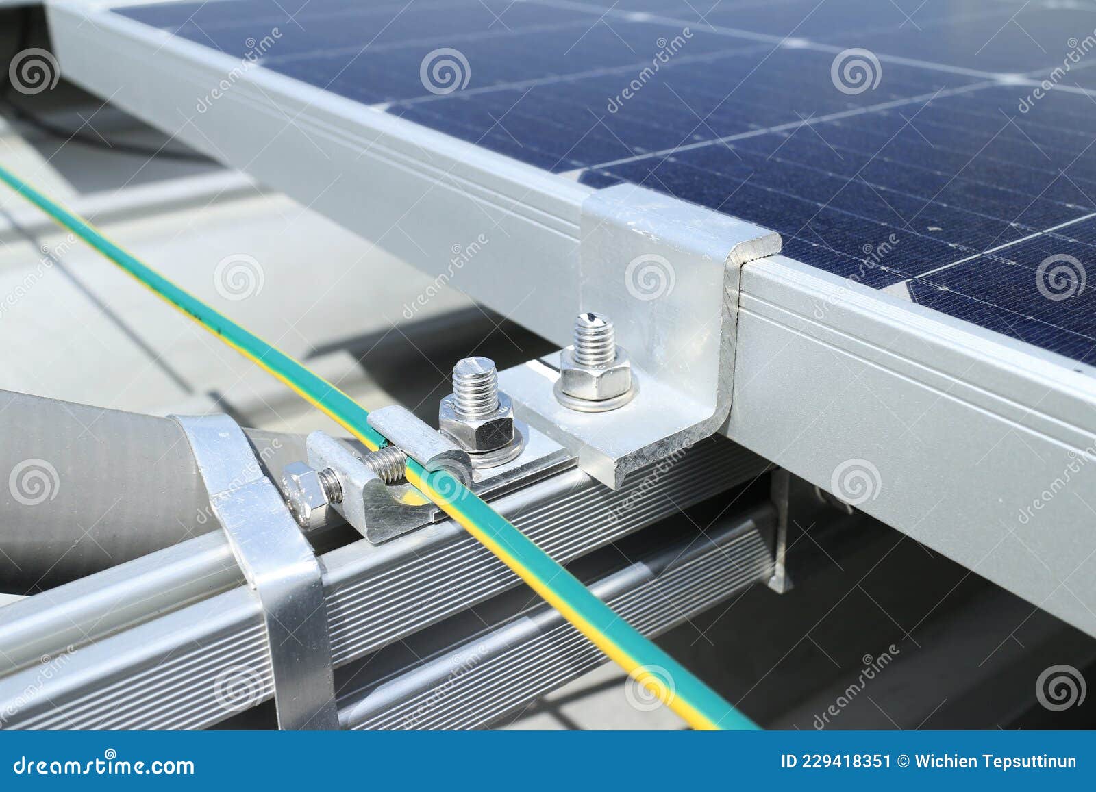 Solar PV Rooftop Grounding Clamp Close Up View Stock Image - Image of ...