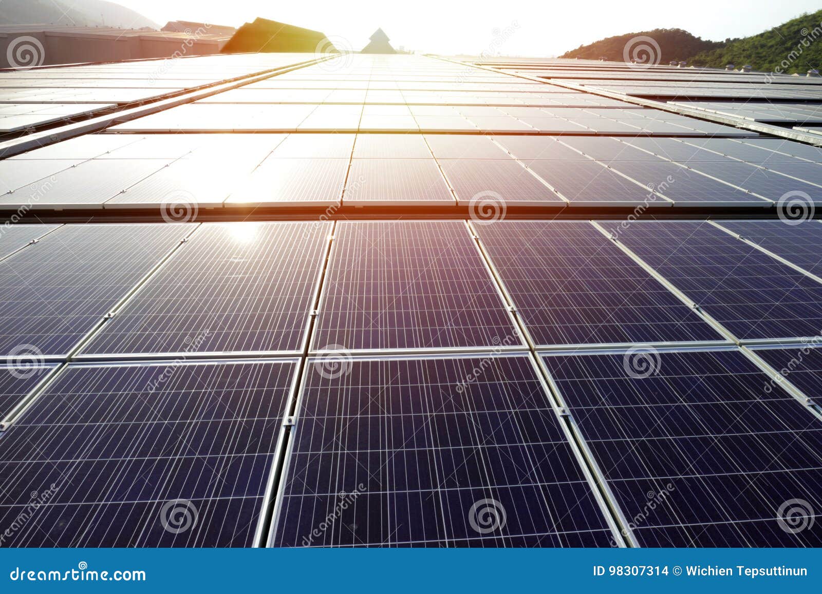 Solar PV Rooftop at Sunset stock photo. Image of warehouse - 98307314