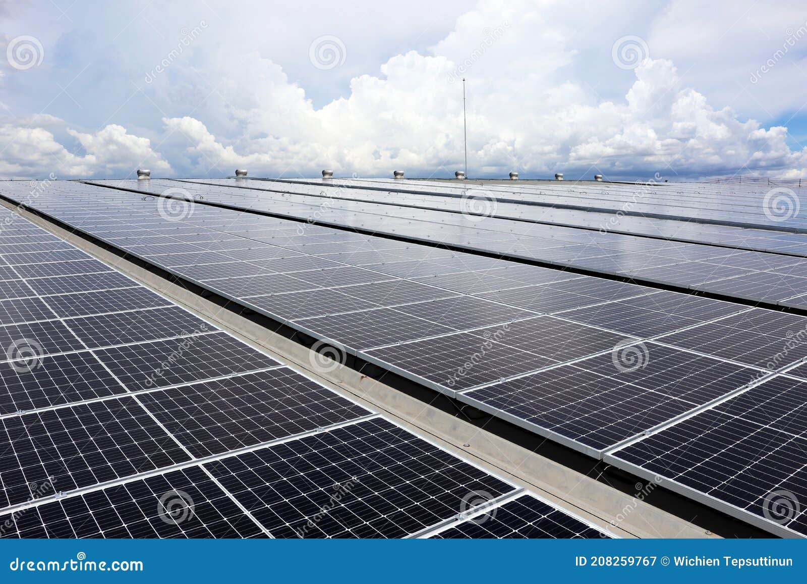 Solar PV Rooftop System on Industry Roof with Cloudy Sky Stock Image ...