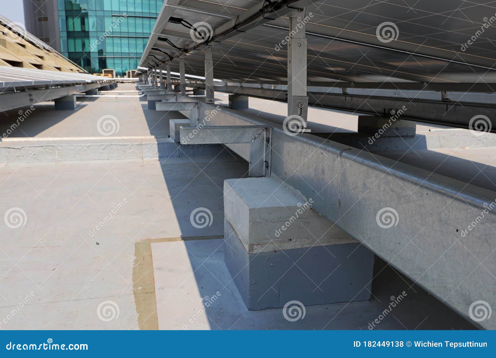Solar PV System on Concrete Roof Deck Rear View Stock Photo - Image of ...