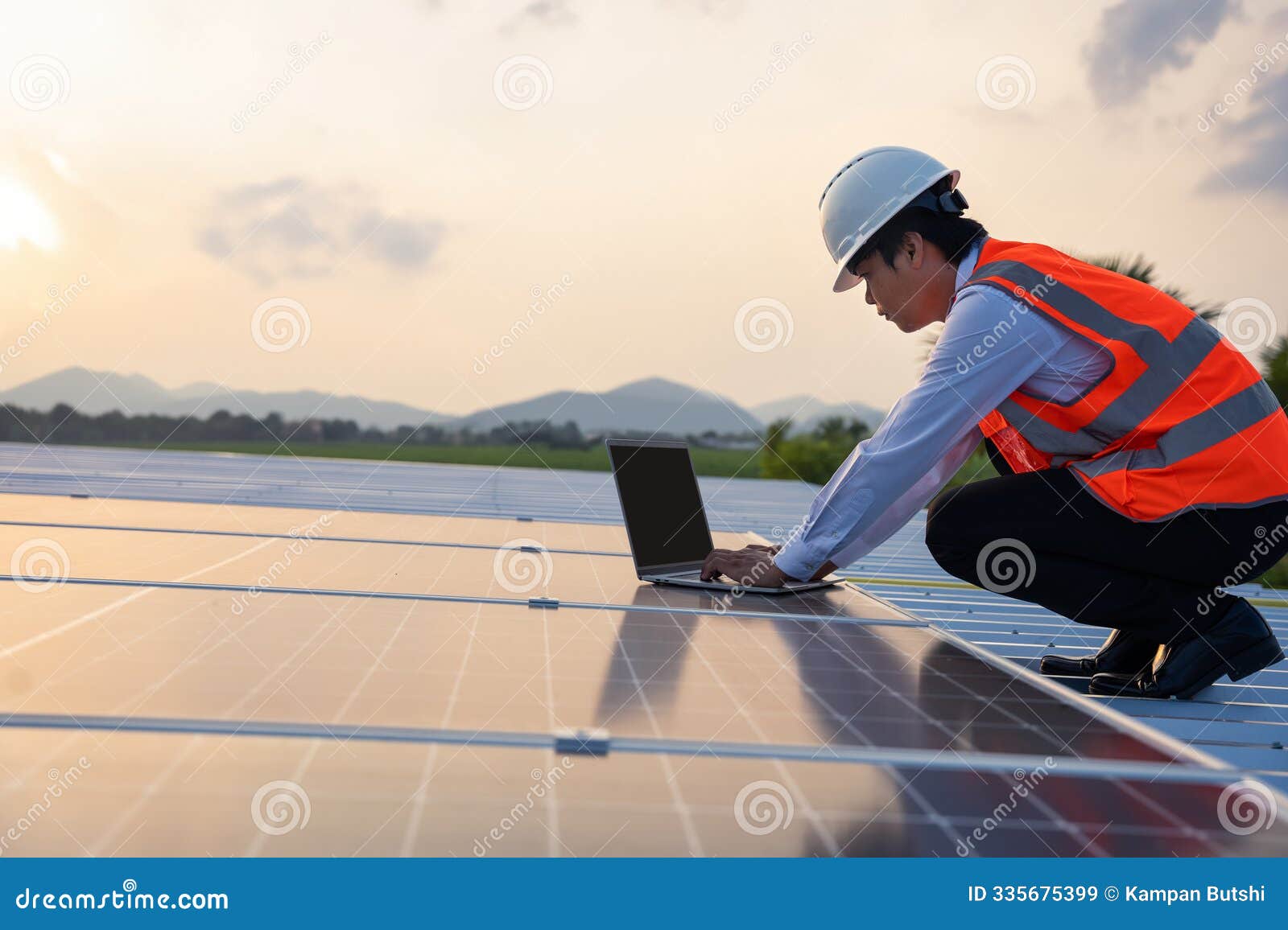 The Solar Rooftop(solar Panel) with Engineers Check the Operation of ...