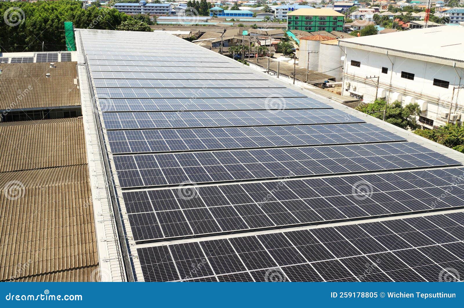 Solar Rooftop System on Large Long Roof Under Construction Stock Image ...