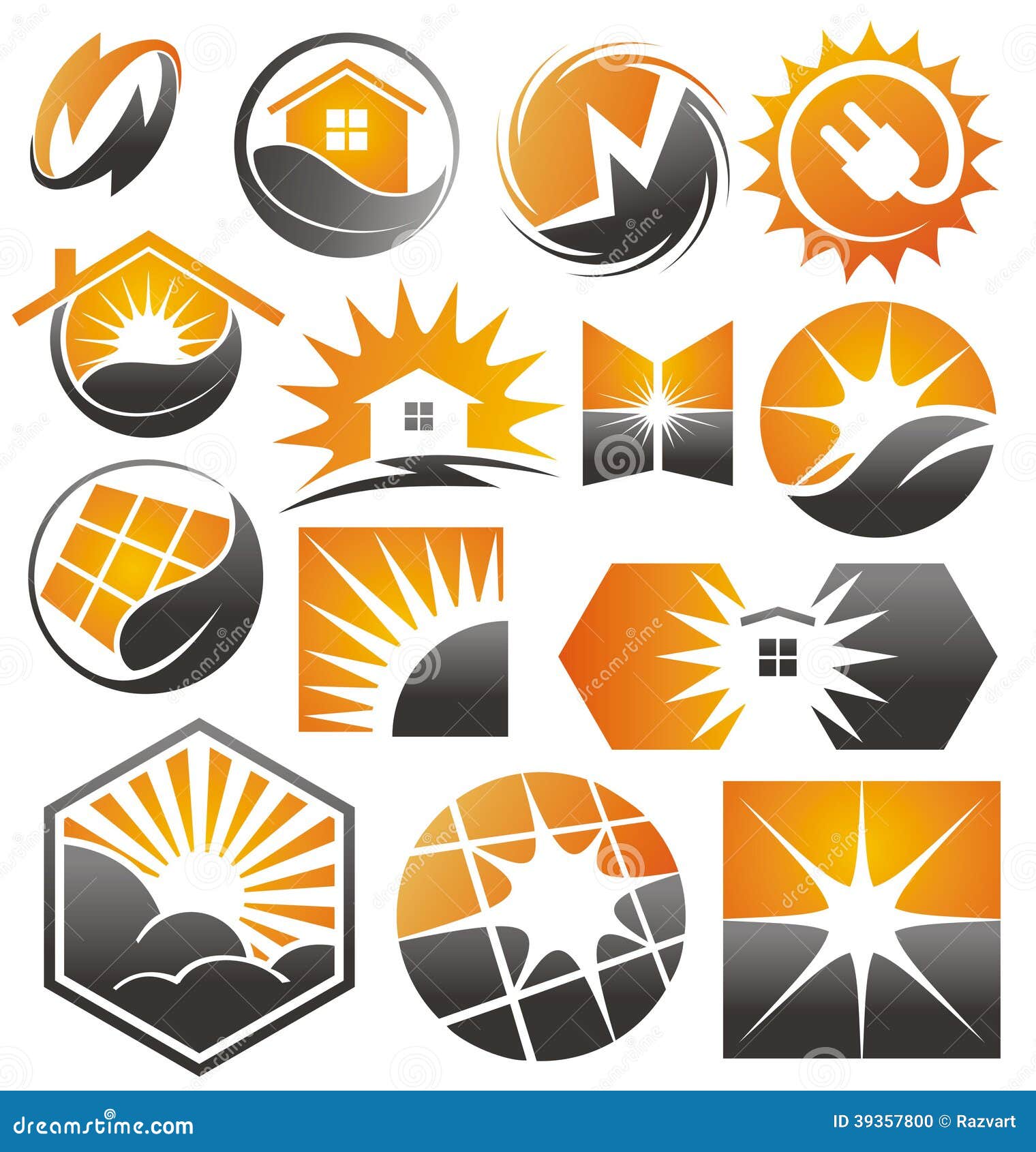 Set of Solar Vector Button, Icon, Logo. Stock Vector - Illustration of ...