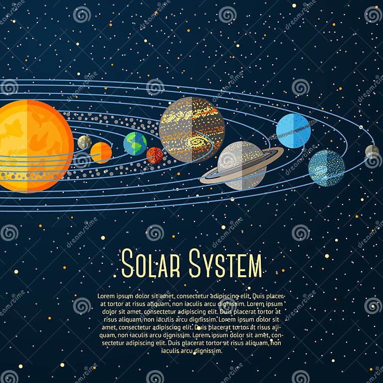 Solar System Banner with Sun, Planets, Stars Stock Vector ...