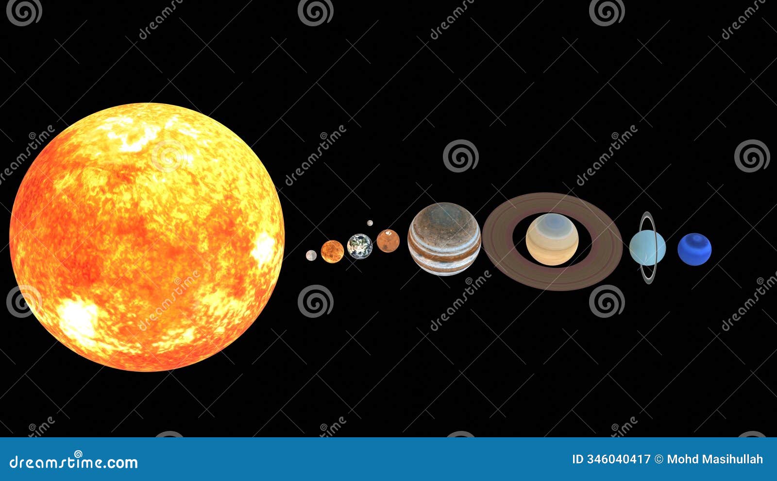 Solar System with Black Background Stock Illustration - Illustration of ...