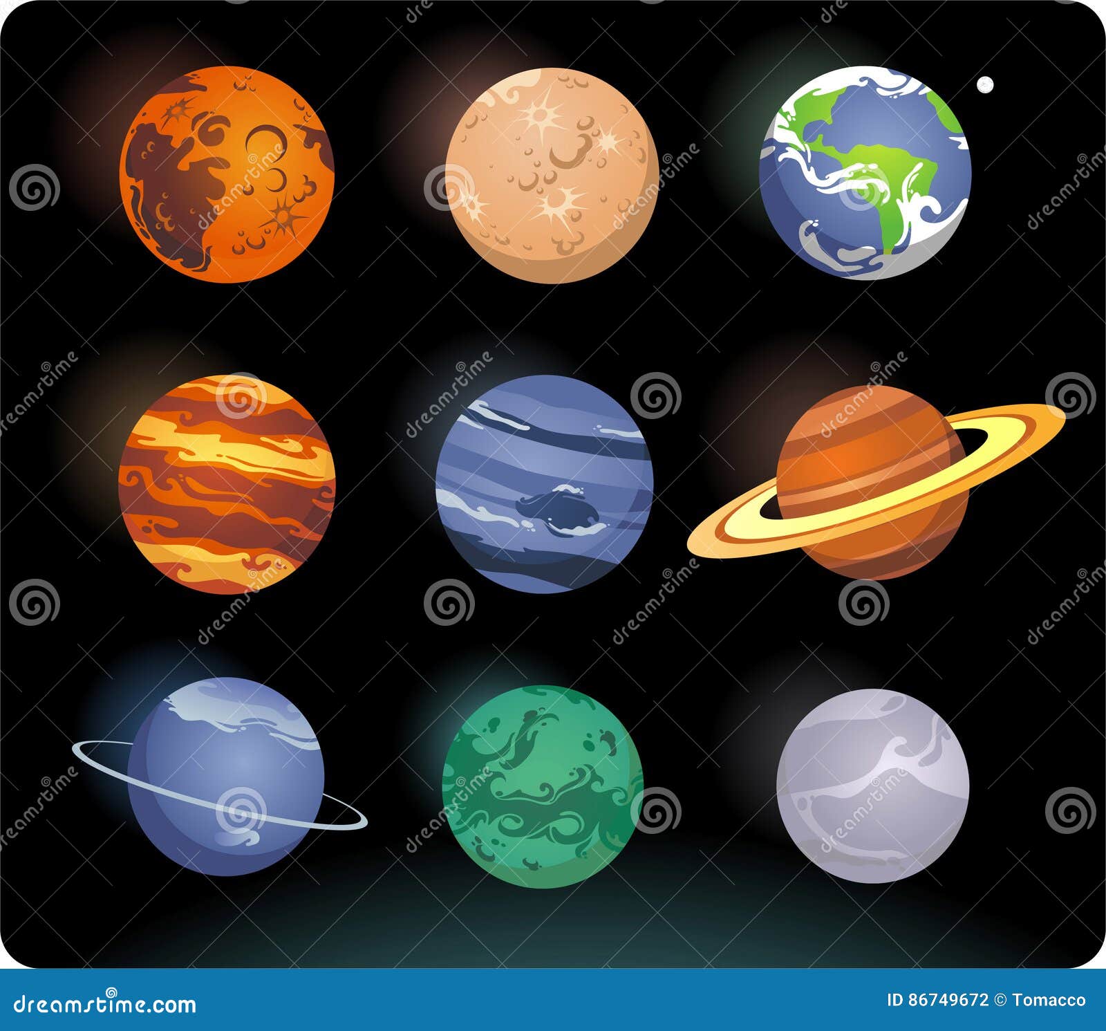 Solar System Cartoon Planets Stock Illustration - Illustration of pluto ...