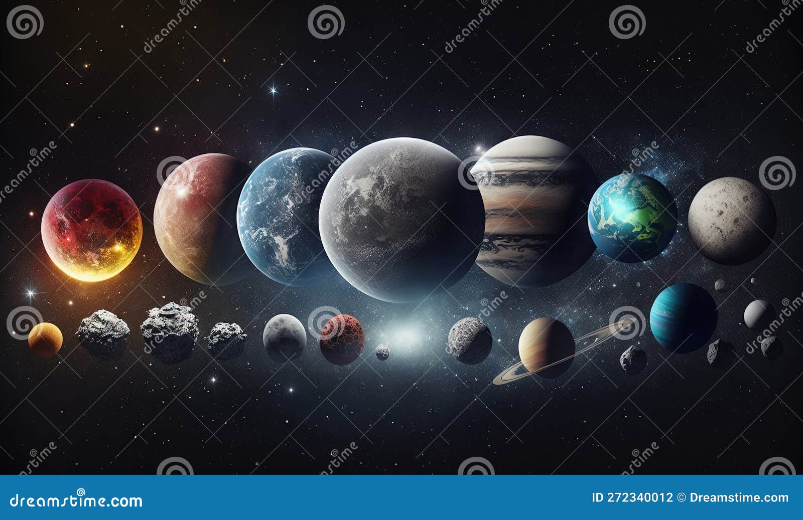 Sun And The Eight Planets Of The Solar System With Deep Space And ...
