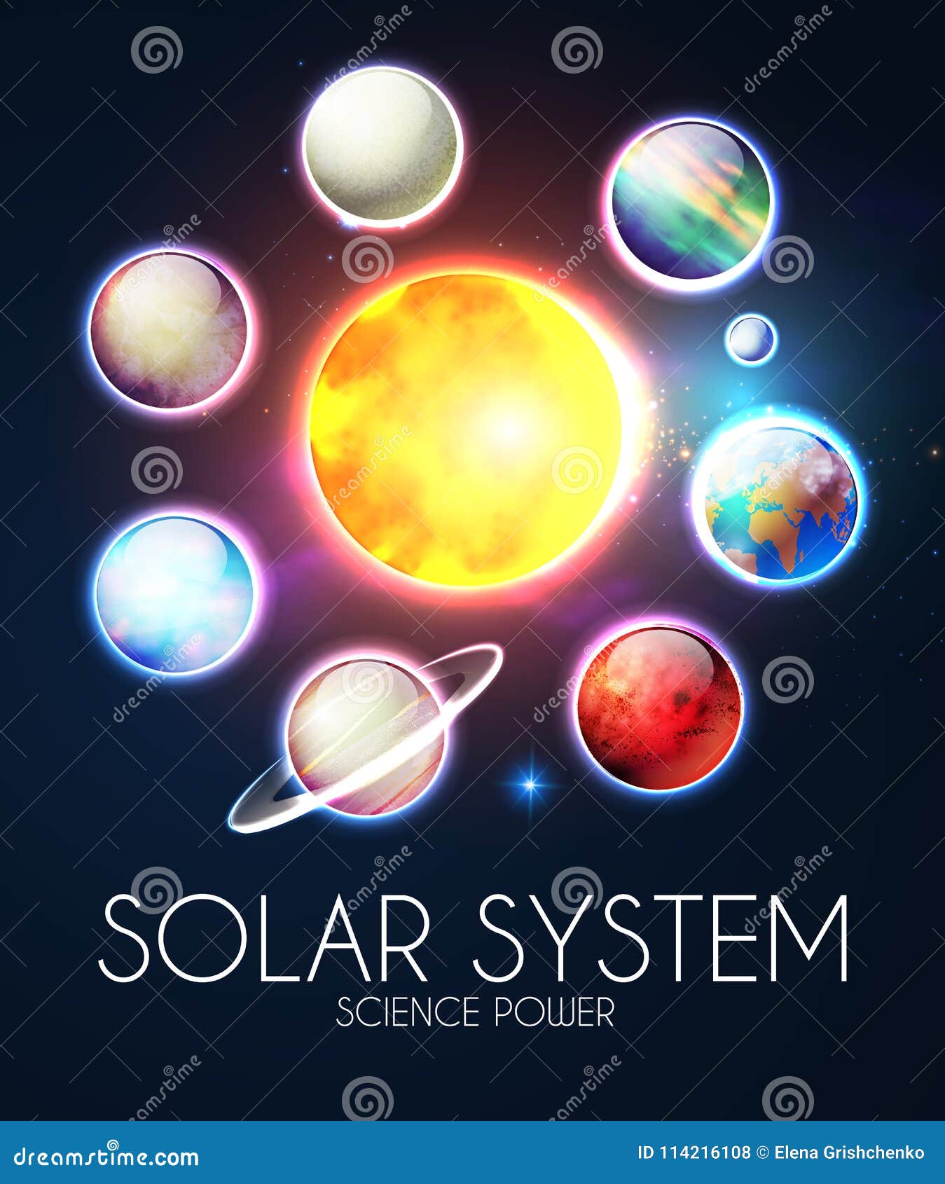 Solar System with Elegant Realistic Planets and Shining Sun. Stock ...