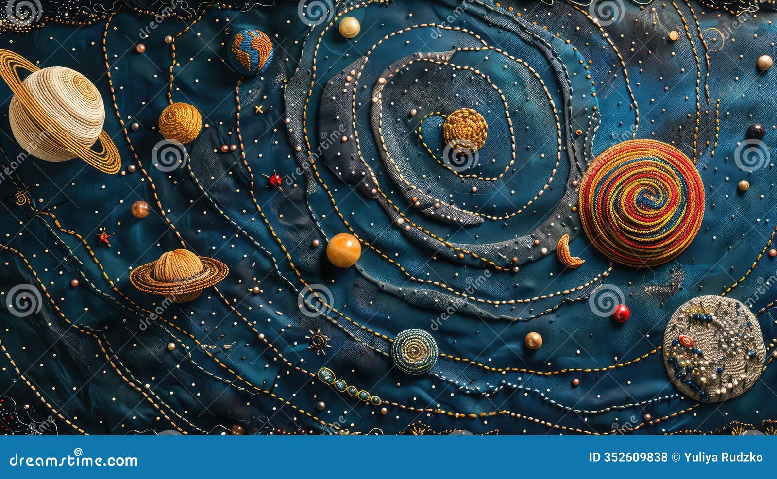 Solar System Embroidery Pattern: Cosmic Planets and Space Theme Stock ...