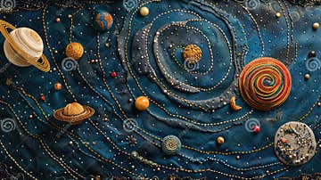 Solar System Embroidery Pattern: Cosmic Planets and Space Theme Stock ...