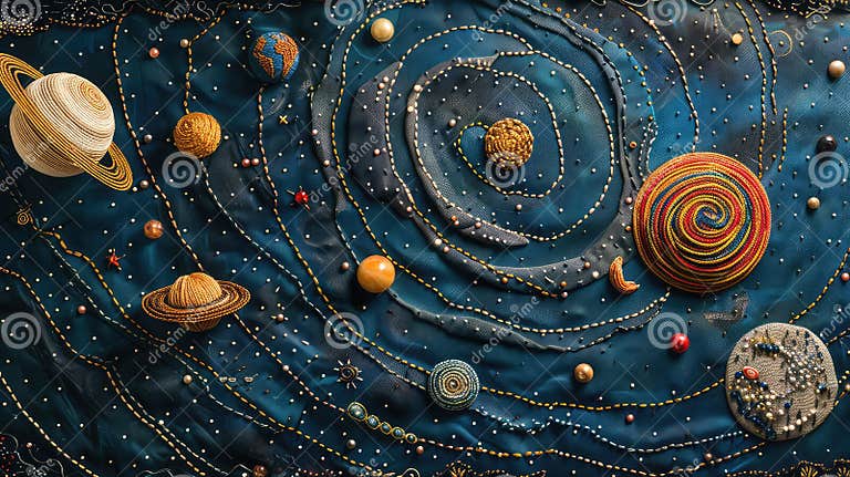 Solar System Embroidery Pattern: Cosmic Planets and Space Theme Stock ...