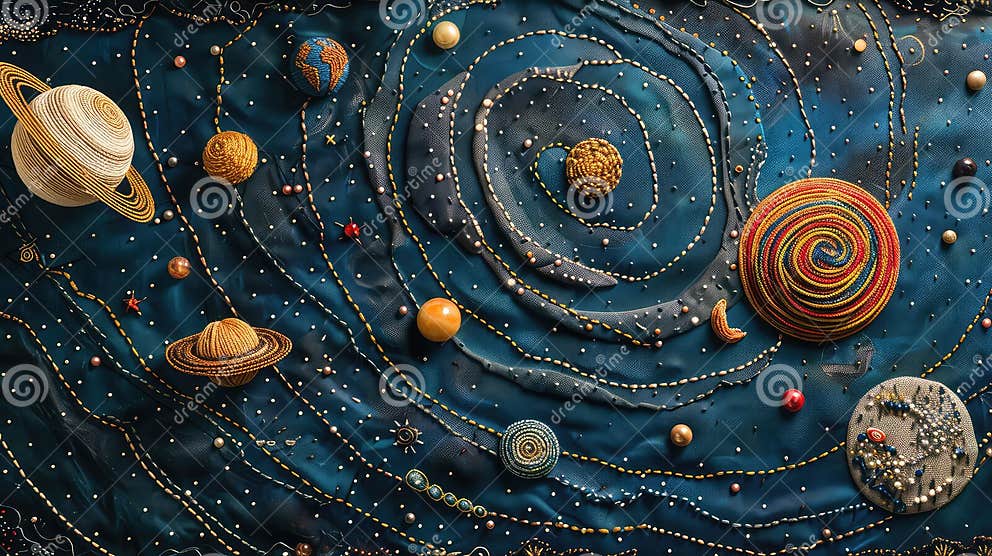 Solar System Embroidery Pattern: Cosmic Planets and Space Theme Stock ...