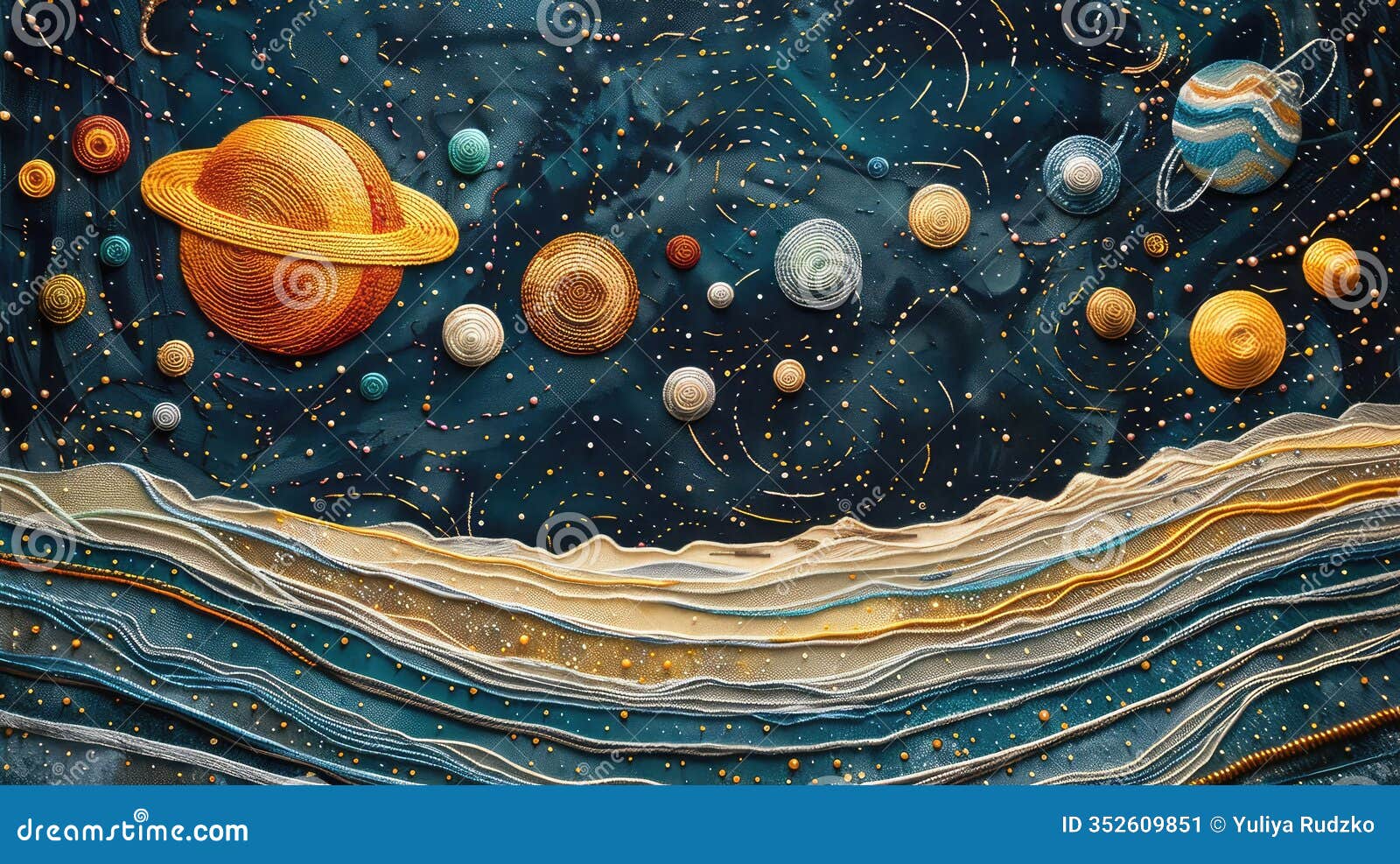 Solar System Embroidery Pattern: Cosmic Planets and Space Theme Stock ...