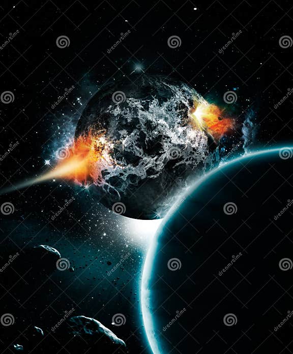 Solar System, Explode and Planet Flame in Universe with Light in Sky ...