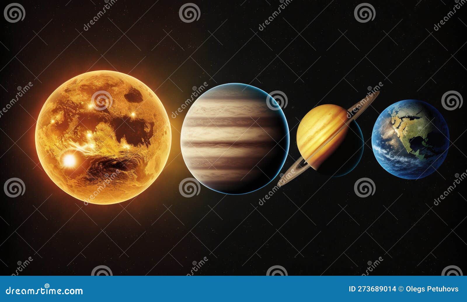 A Solar System with Four Planets in the Middle of it Stock Illustration ...