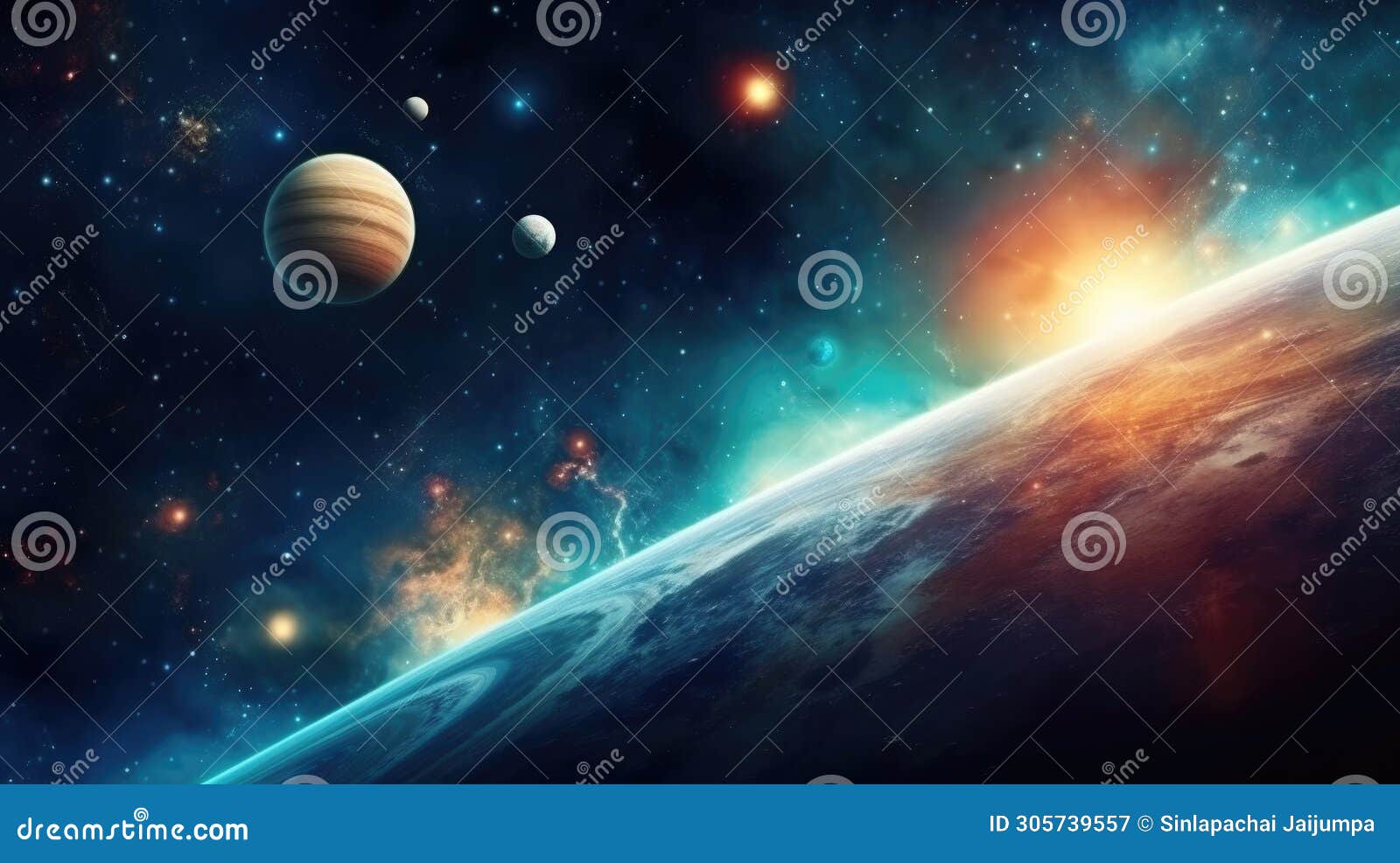 Solar System on Galaxy. Universe Galaxy Space Planets. Generative AI ...