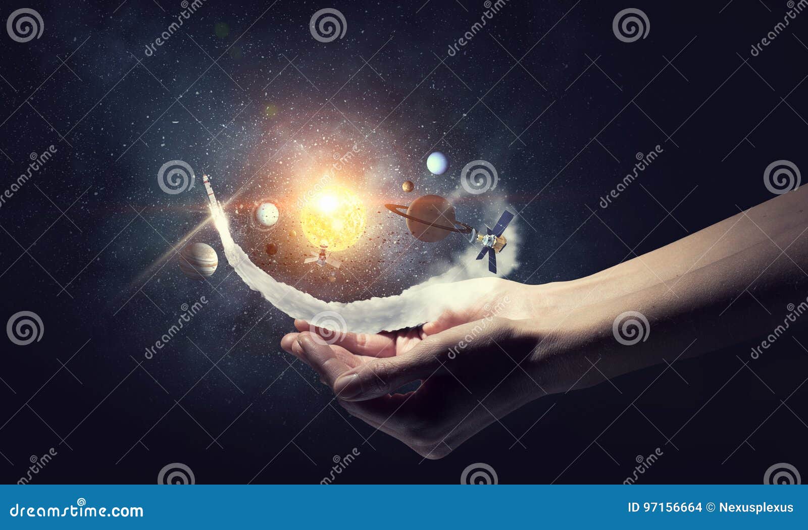 Solar system in hands stock photo. Image of future, cosmos - 97156664