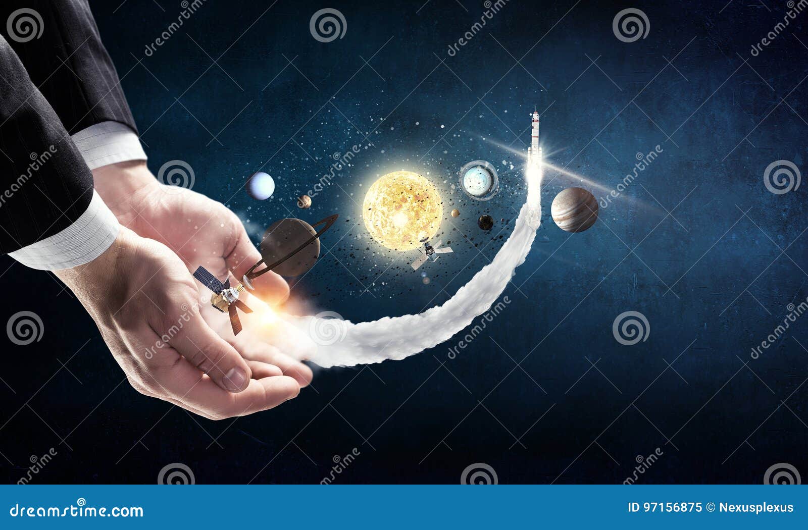 Solar system in hands stock image. Image of universe - 97156875