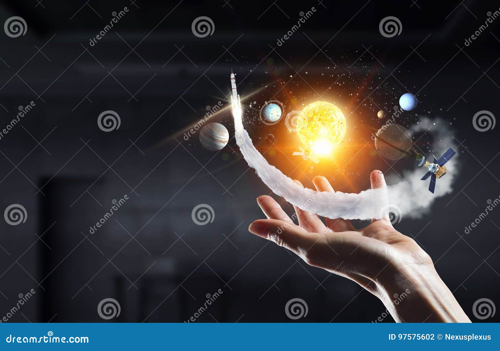 Solar system in hands stock photo. Image of everlasting - 97575602