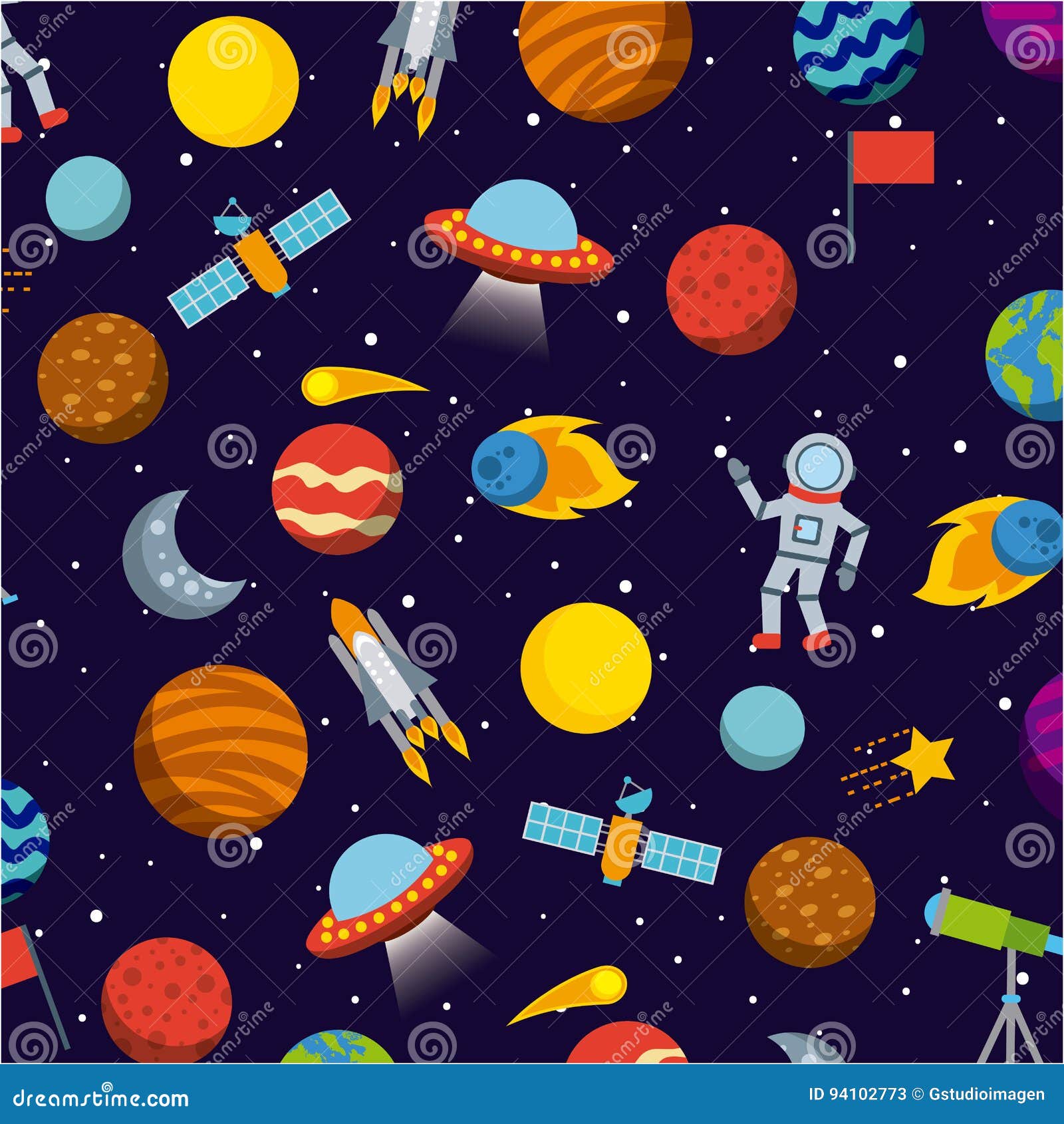 Solar System Icons Set Flat Stock Vector - Illustration of astronomy ...
