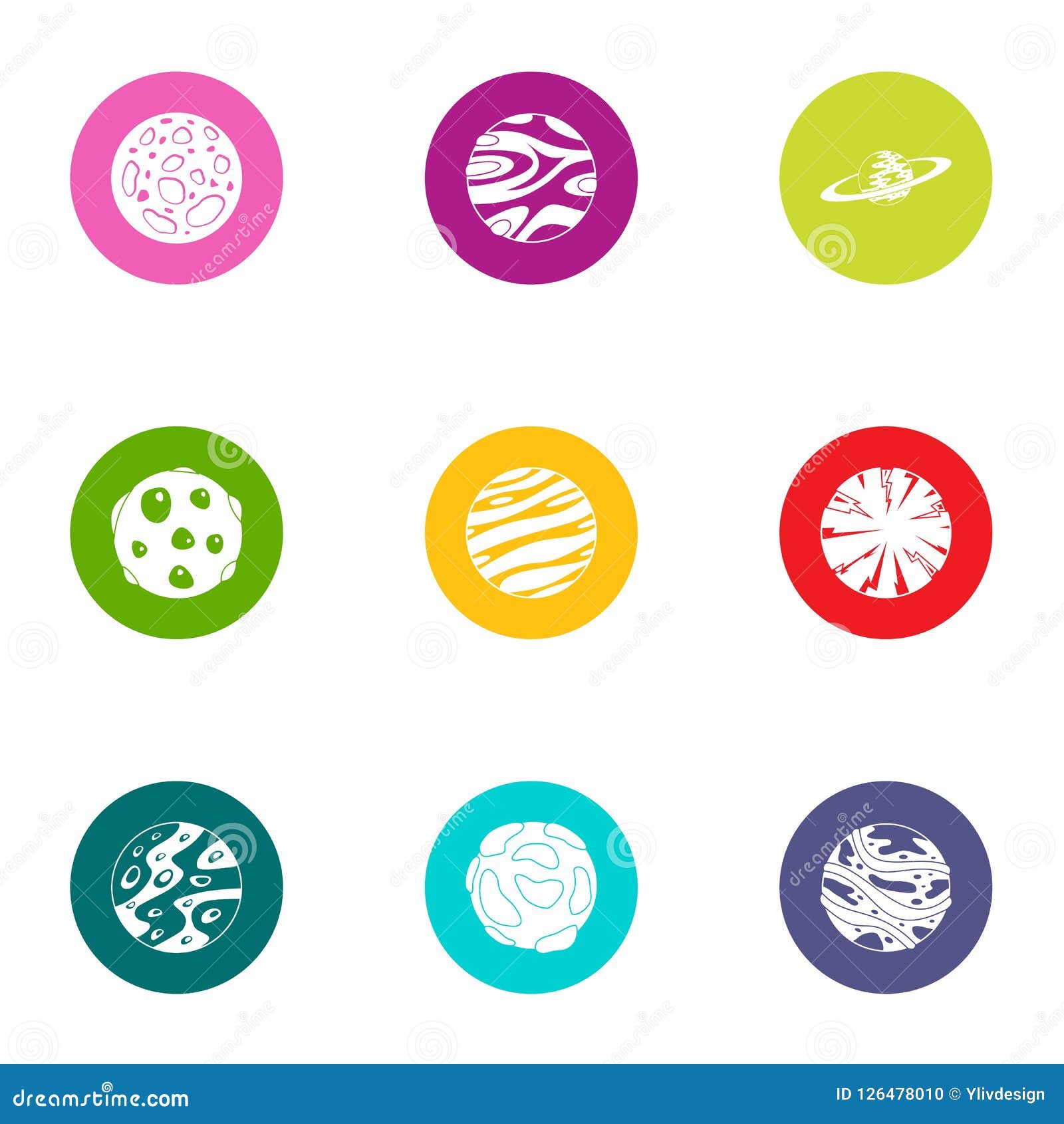 Solar System Icons Set, Flat Style Stock Vector - Illustration of ...