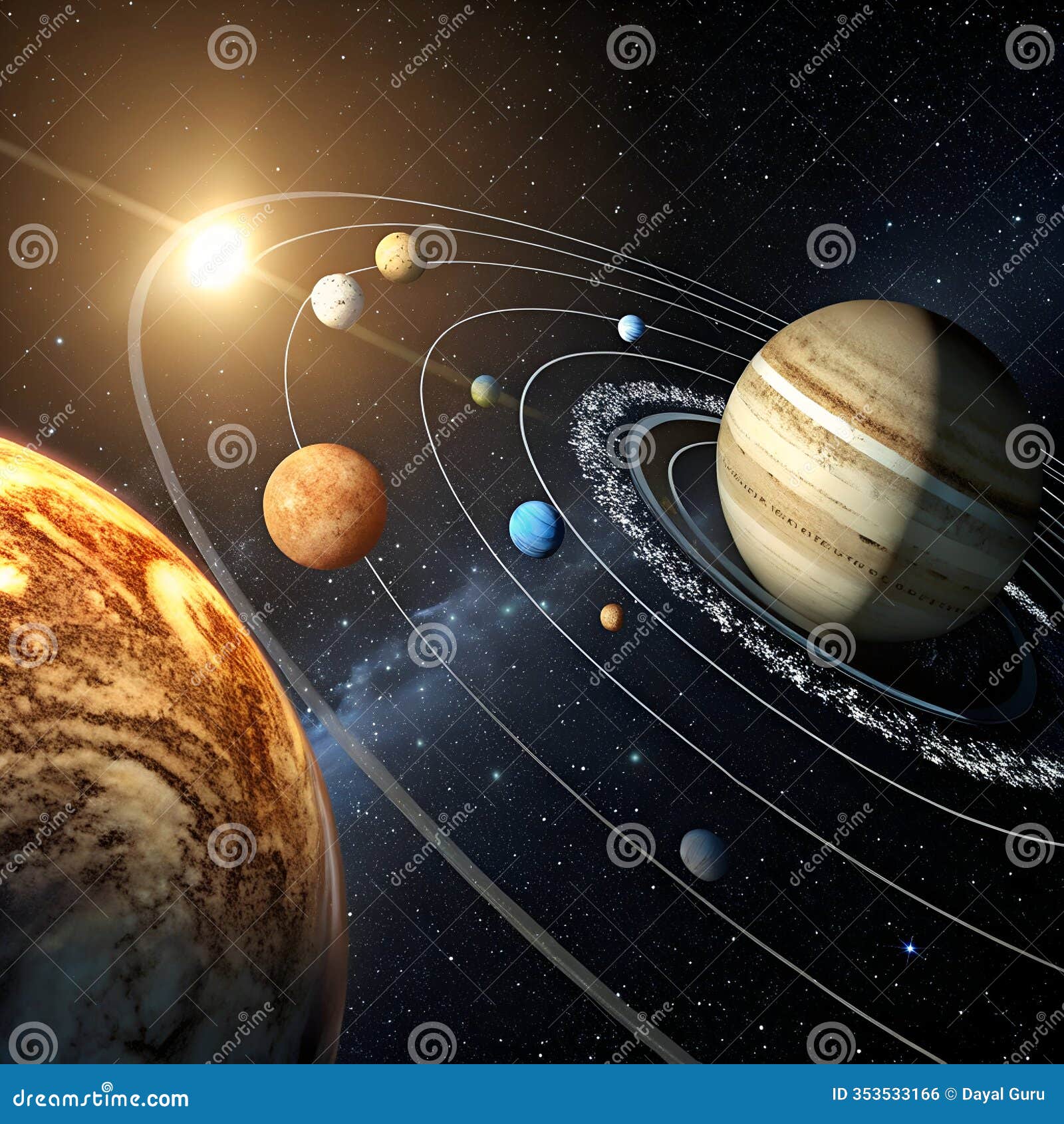 Solar System Illustration with Detailed Planetary Orbits Stock ...