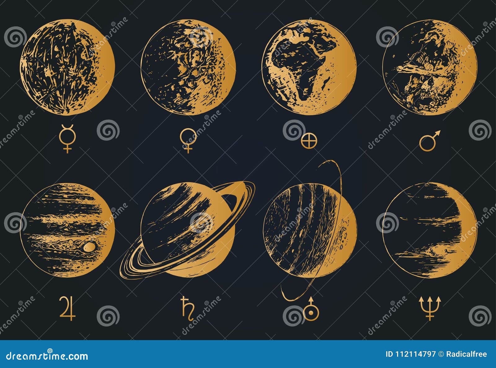 Solar System Infographics in Vector. Hand Drawn Illustration of Eight ...