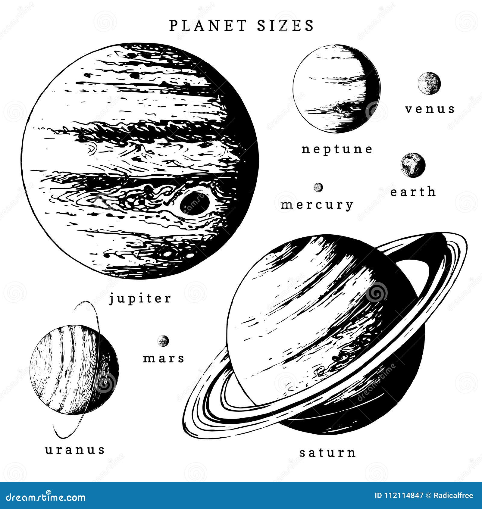 Solar System Infographics in Vector. Hand Drawn Illustration of Planets ...