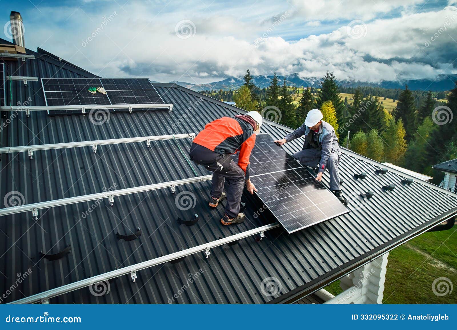 Solar System Installation on Top of House Stock Photo - Image of green ...