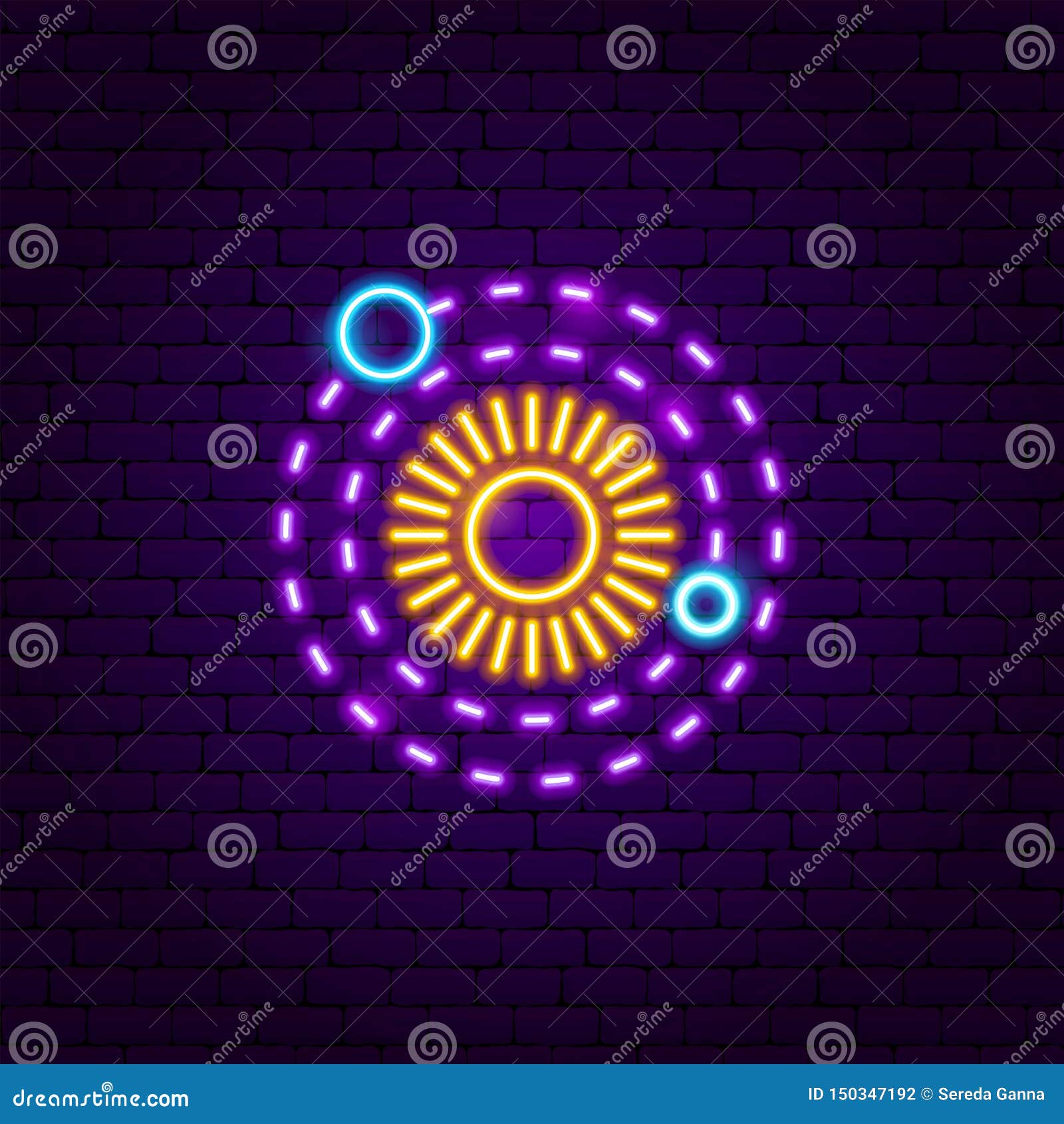 Solar System Neon Label stock vector. Illustration of design - 150347192