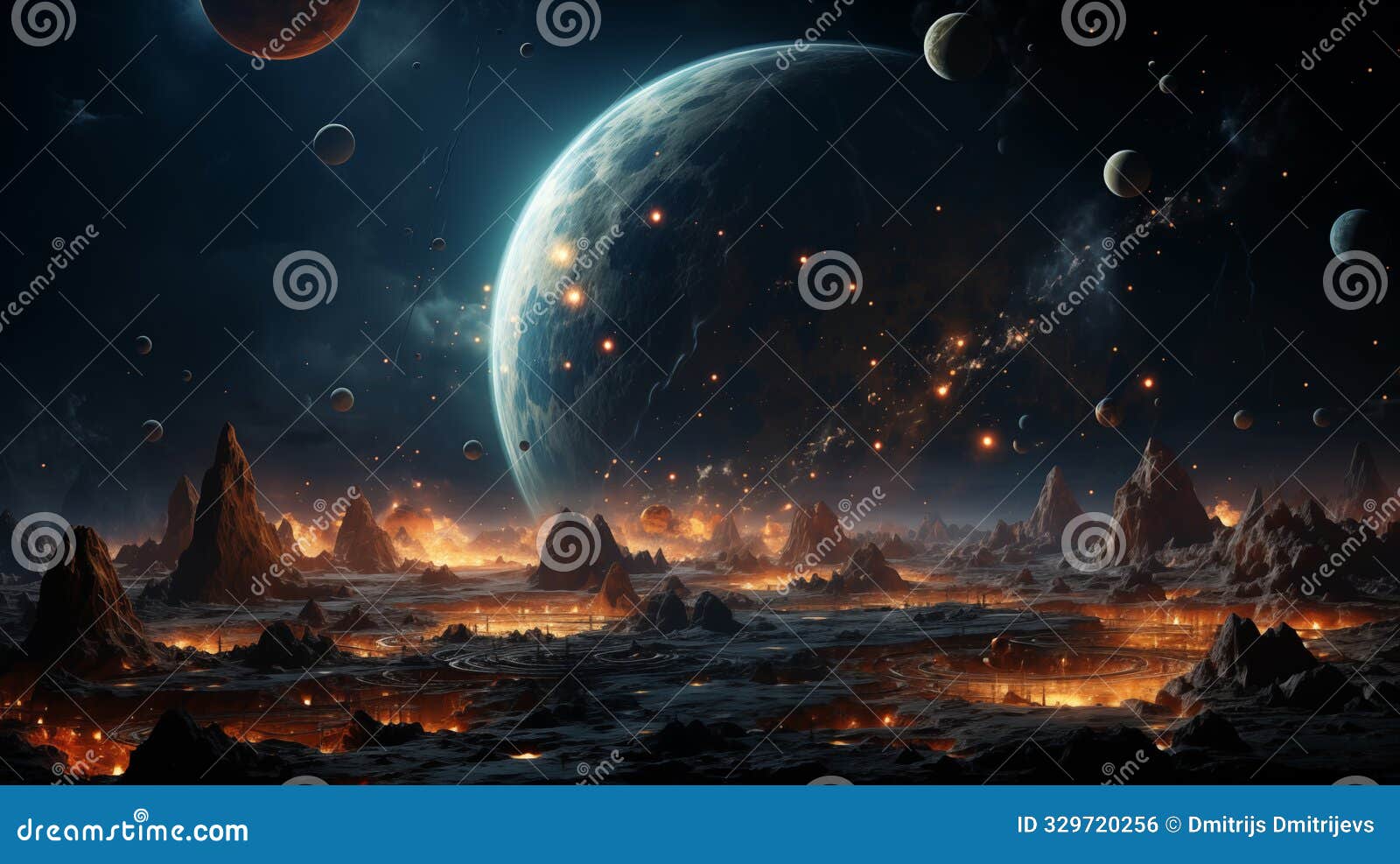 Solar System in Outer Space with Planets Moving in Their Orbit Marked ...