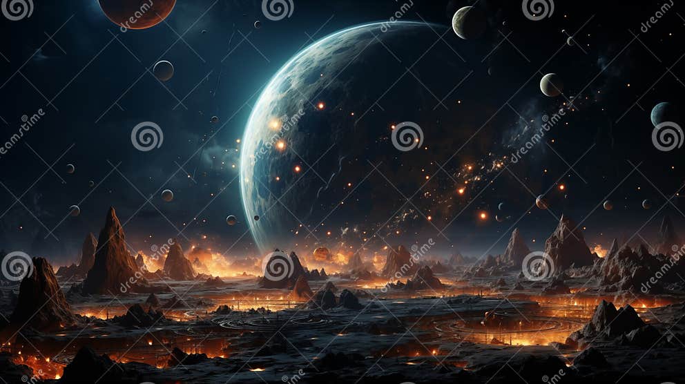 Solar System in Outer Space with Planets Moving in Their Orbit Marked ...