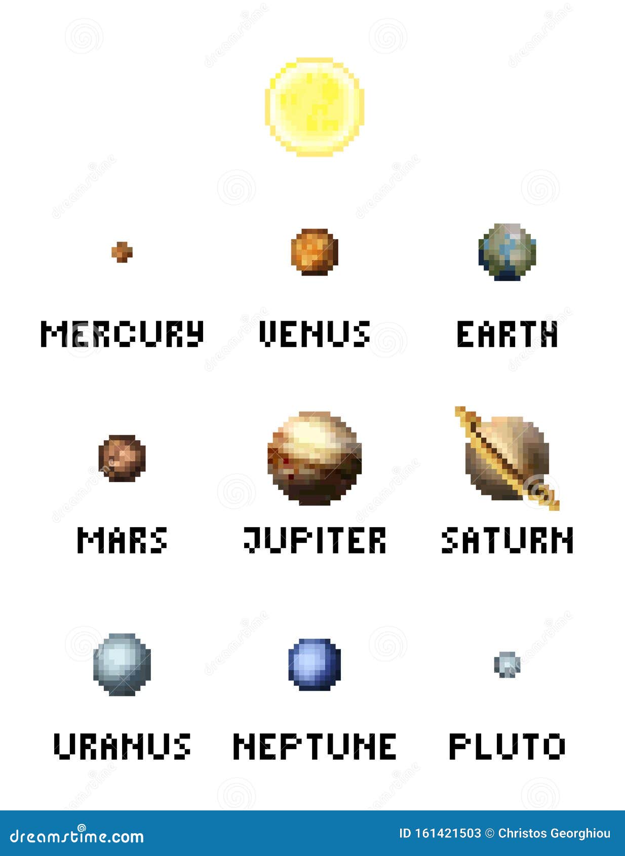 Solar System Planets 8 Bit Video Game Pixel Art Cartoon Vector ...