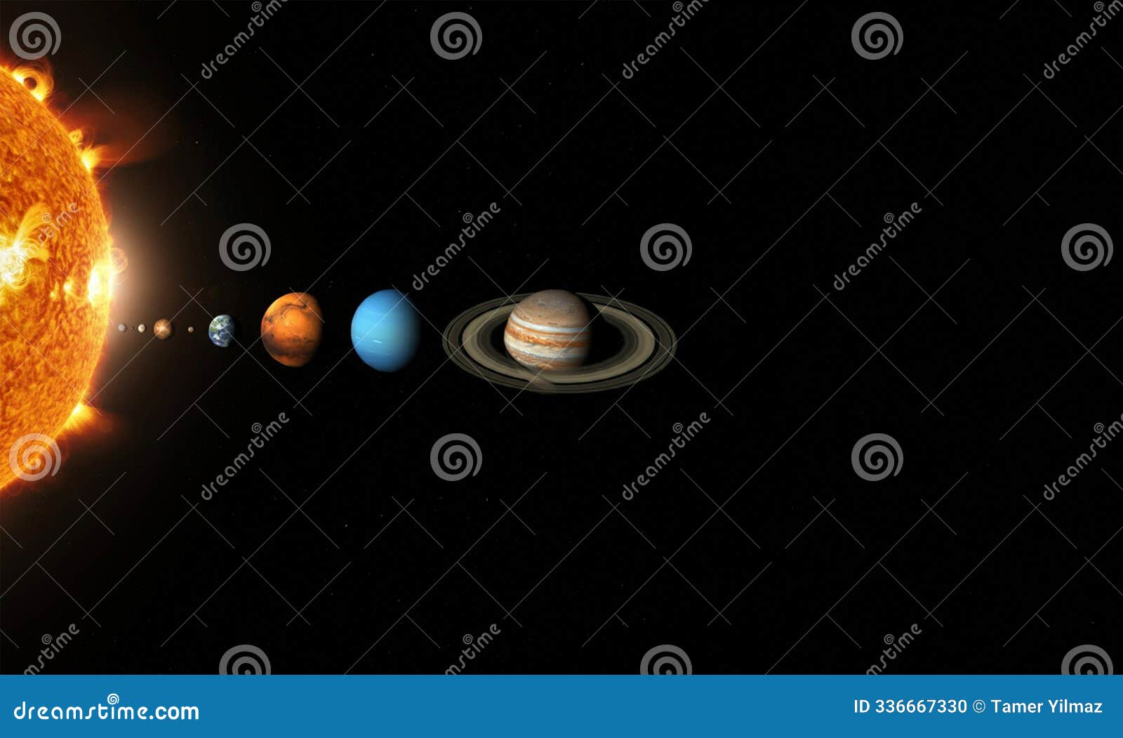 Solar System and Planets on a Black Background Stock Illustration ...