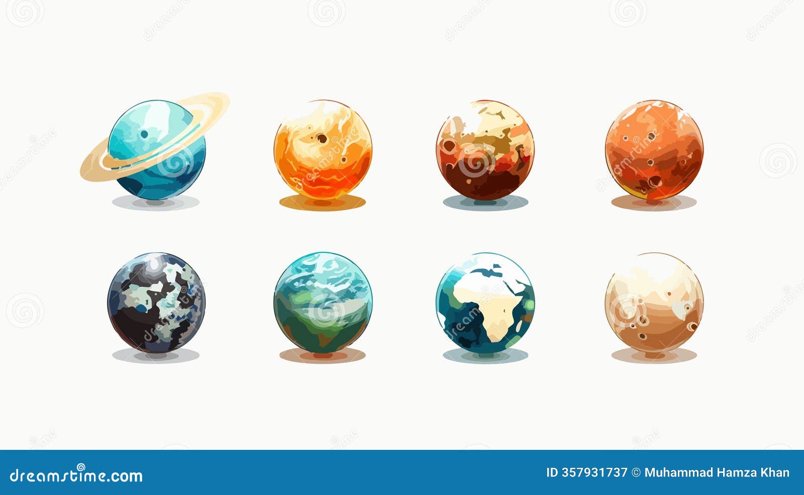 Solar System Planets Icons Vector Illustration for Educational ...