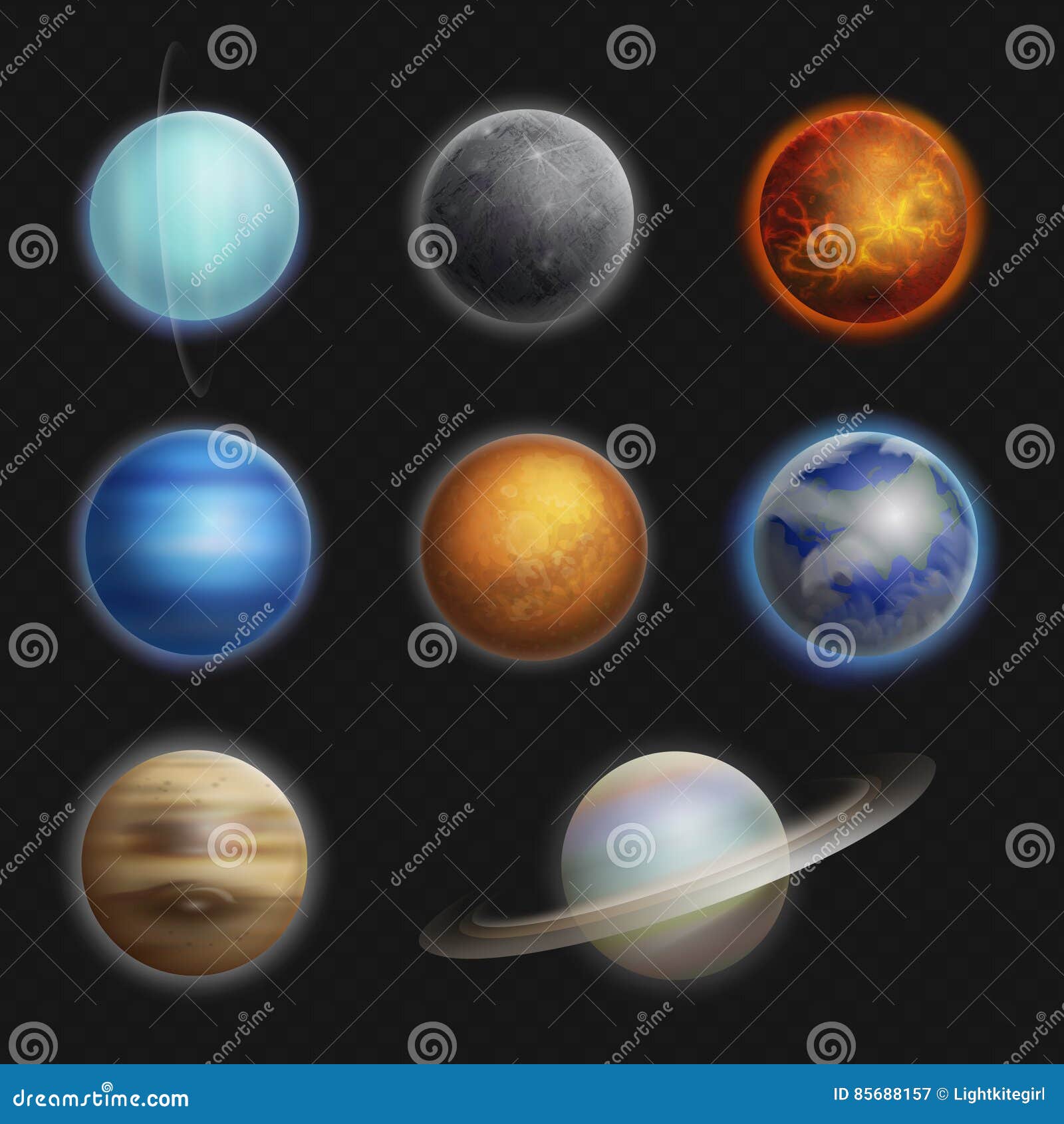 Solar System Planets Realistic Set Isolated Vector Illustration Stock ...