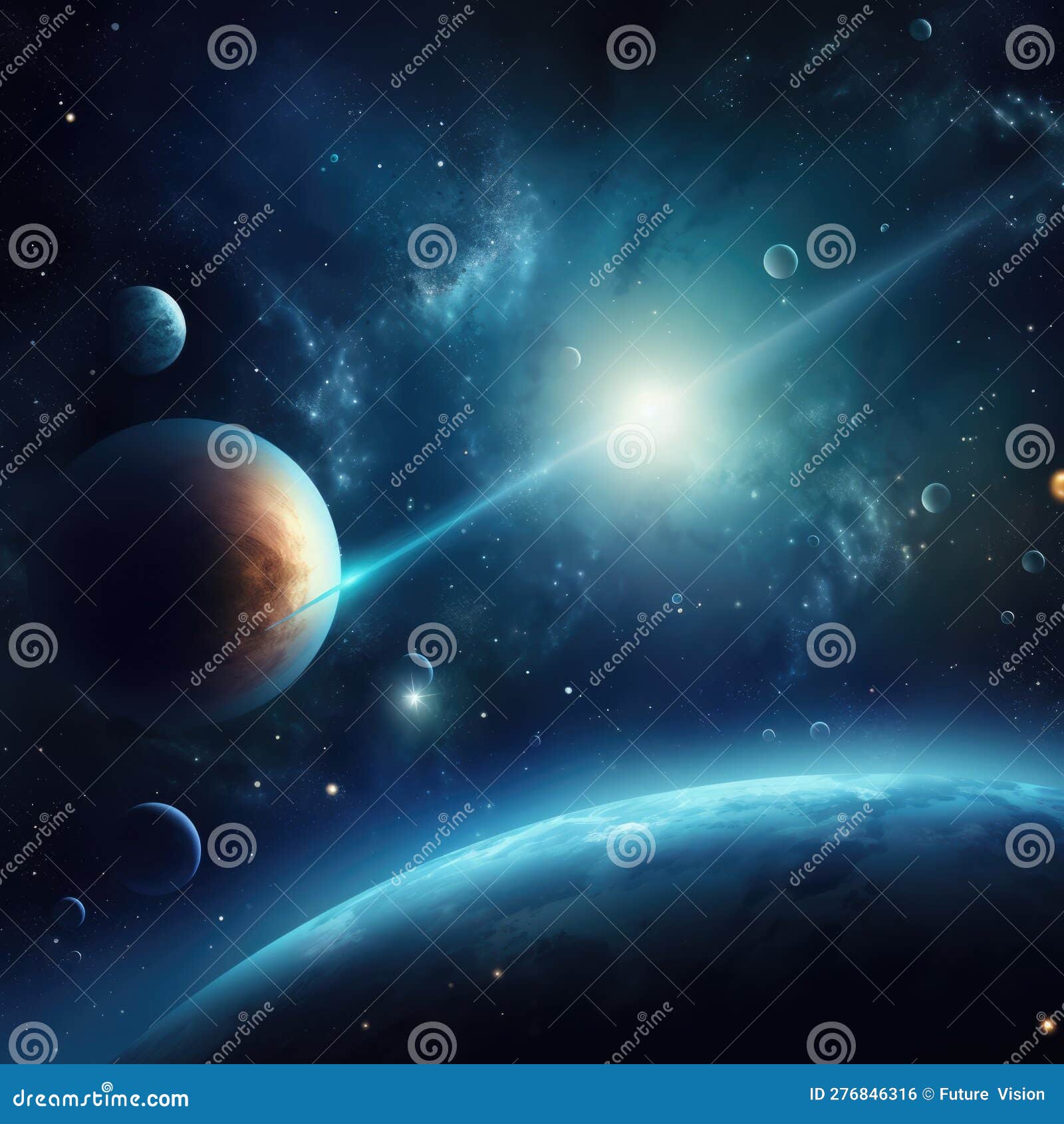 Solar System with Planets and Stars on Night Sky, Created Using ...