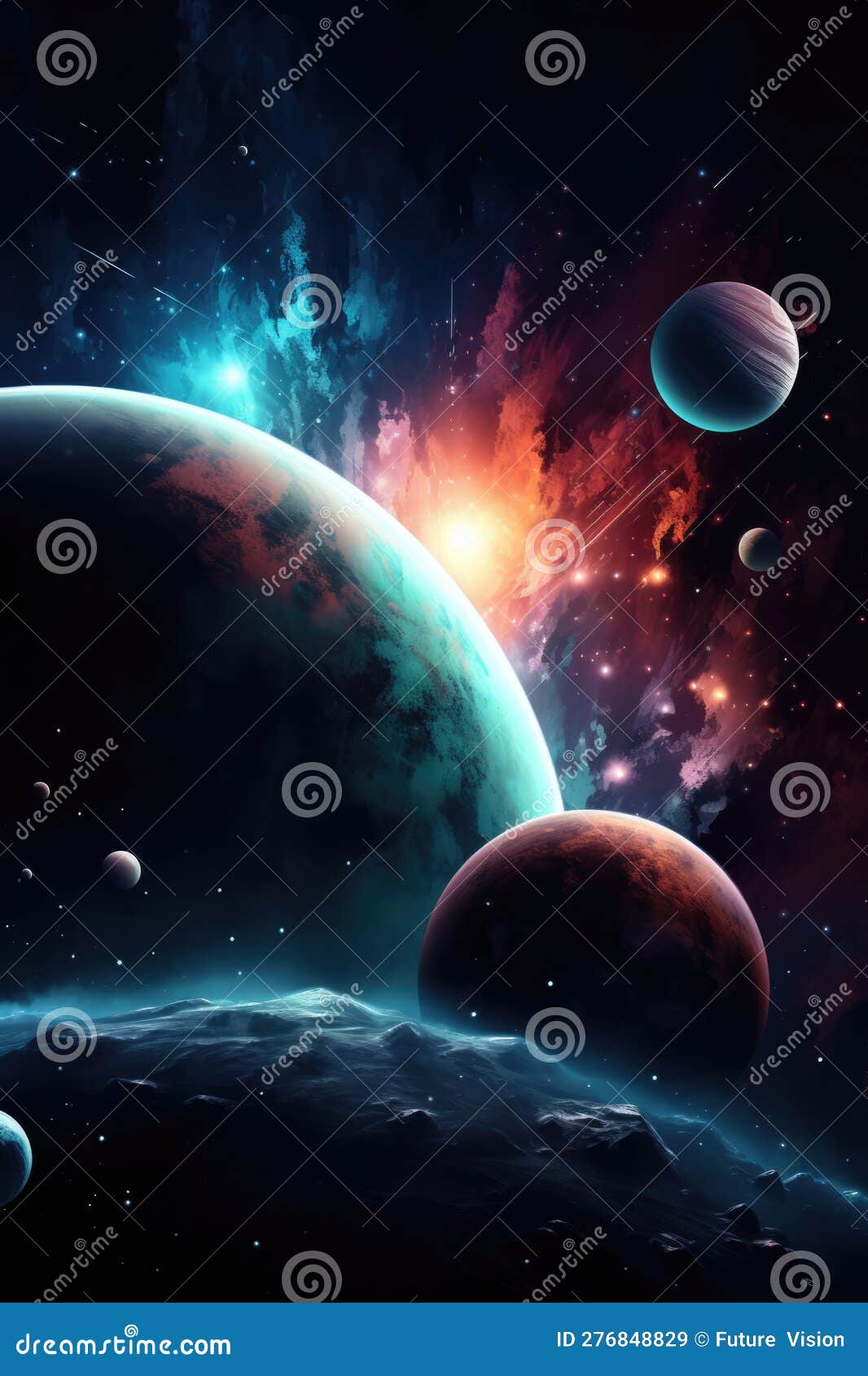 Solar System with Planets and Stars on Night Sky, Created Using ...