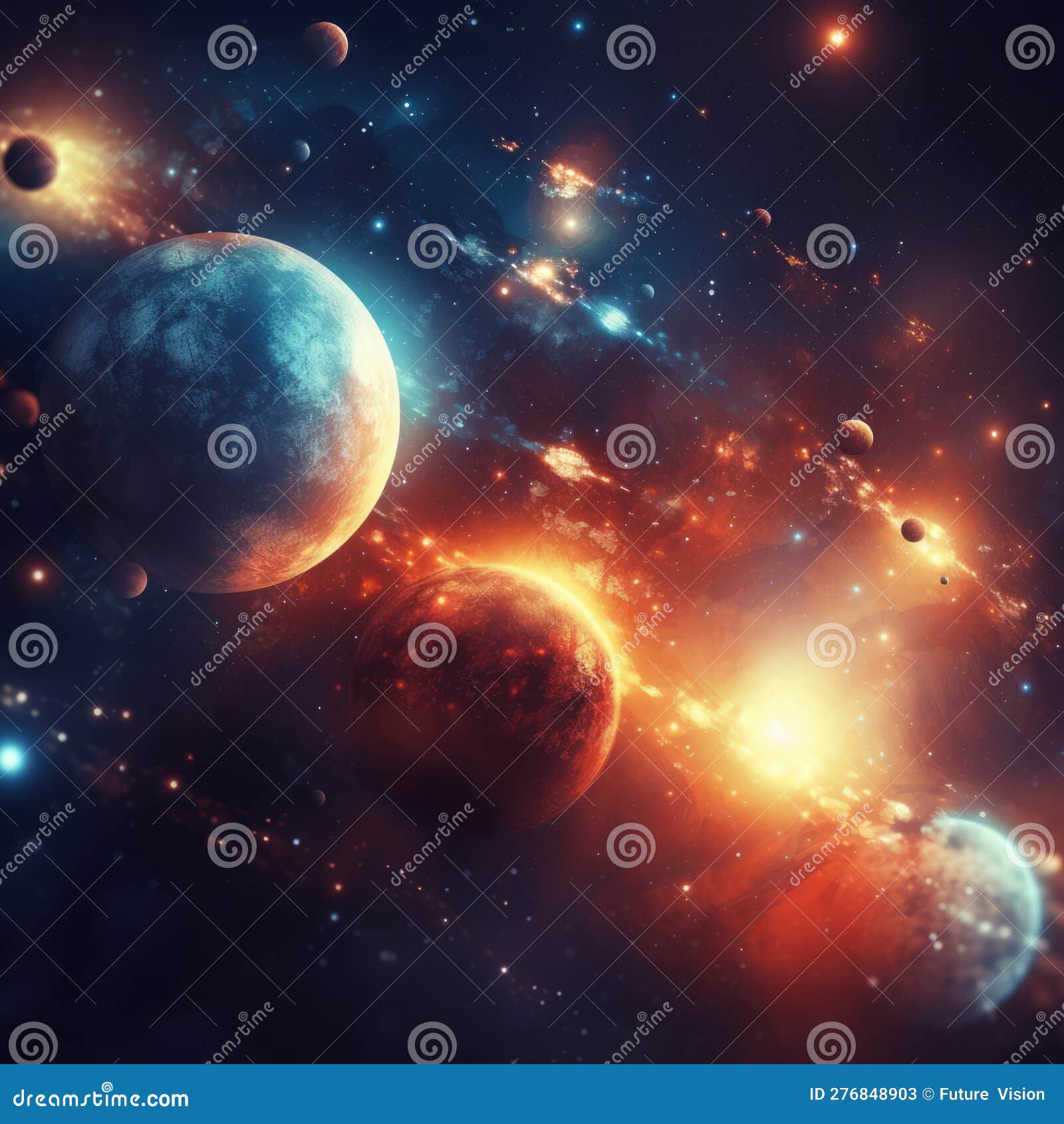 Solar System with Planets and Stars on Night Sky, Created Using ...