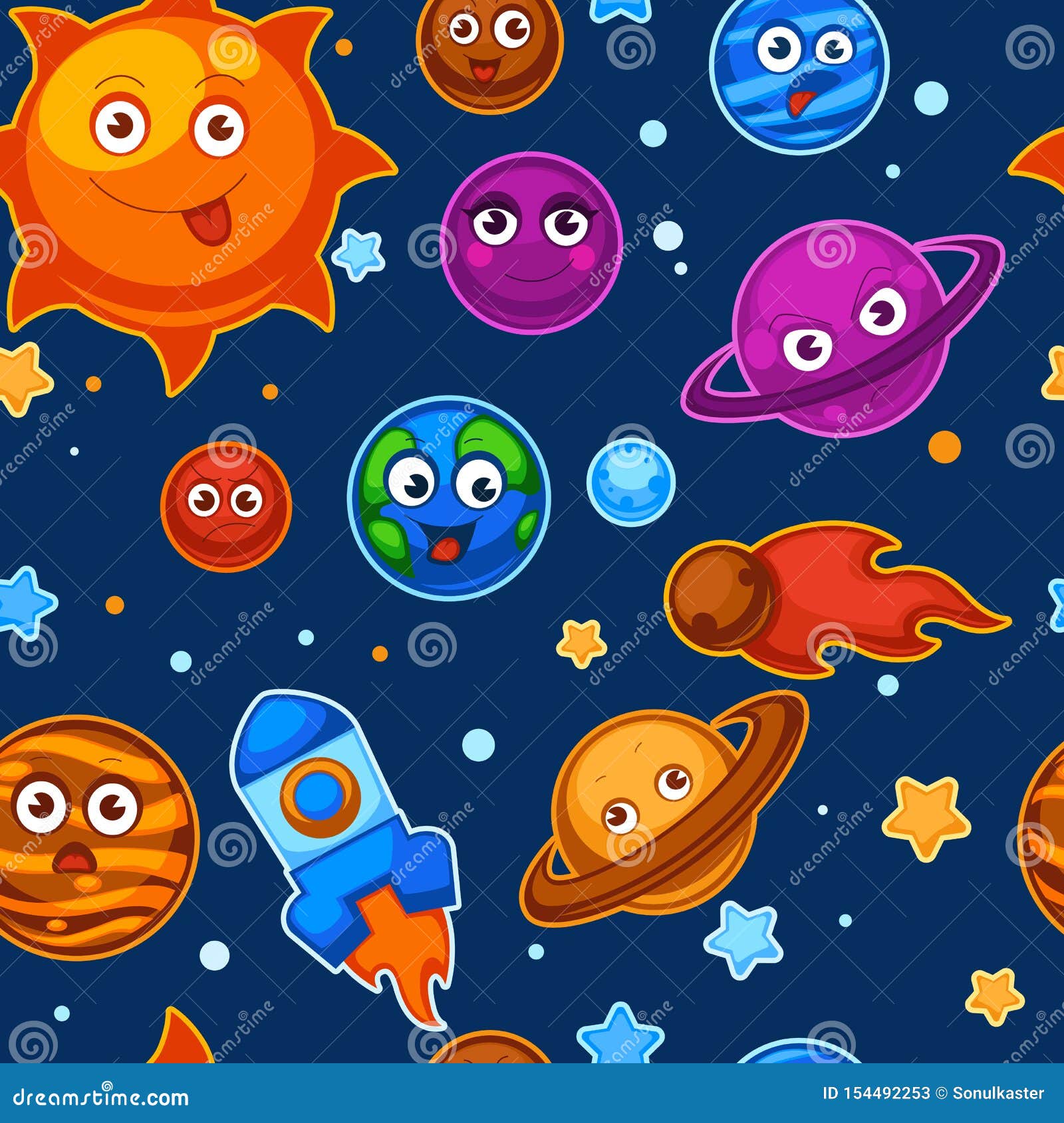 Solar System Planets Sun in Galaxy Cosmos Characters Vector Stock ...