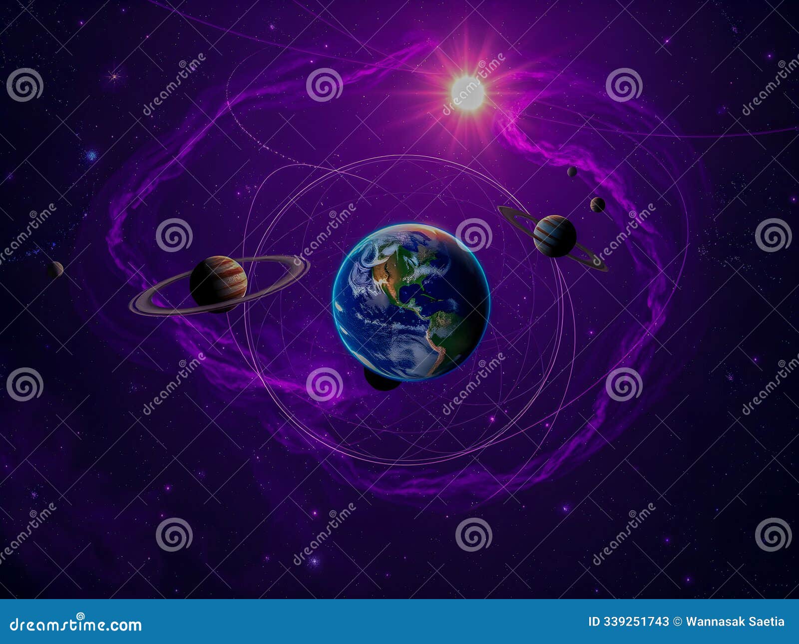 Solar System with Planets, Sun and Stars. Stock Image - Image of blue ...
