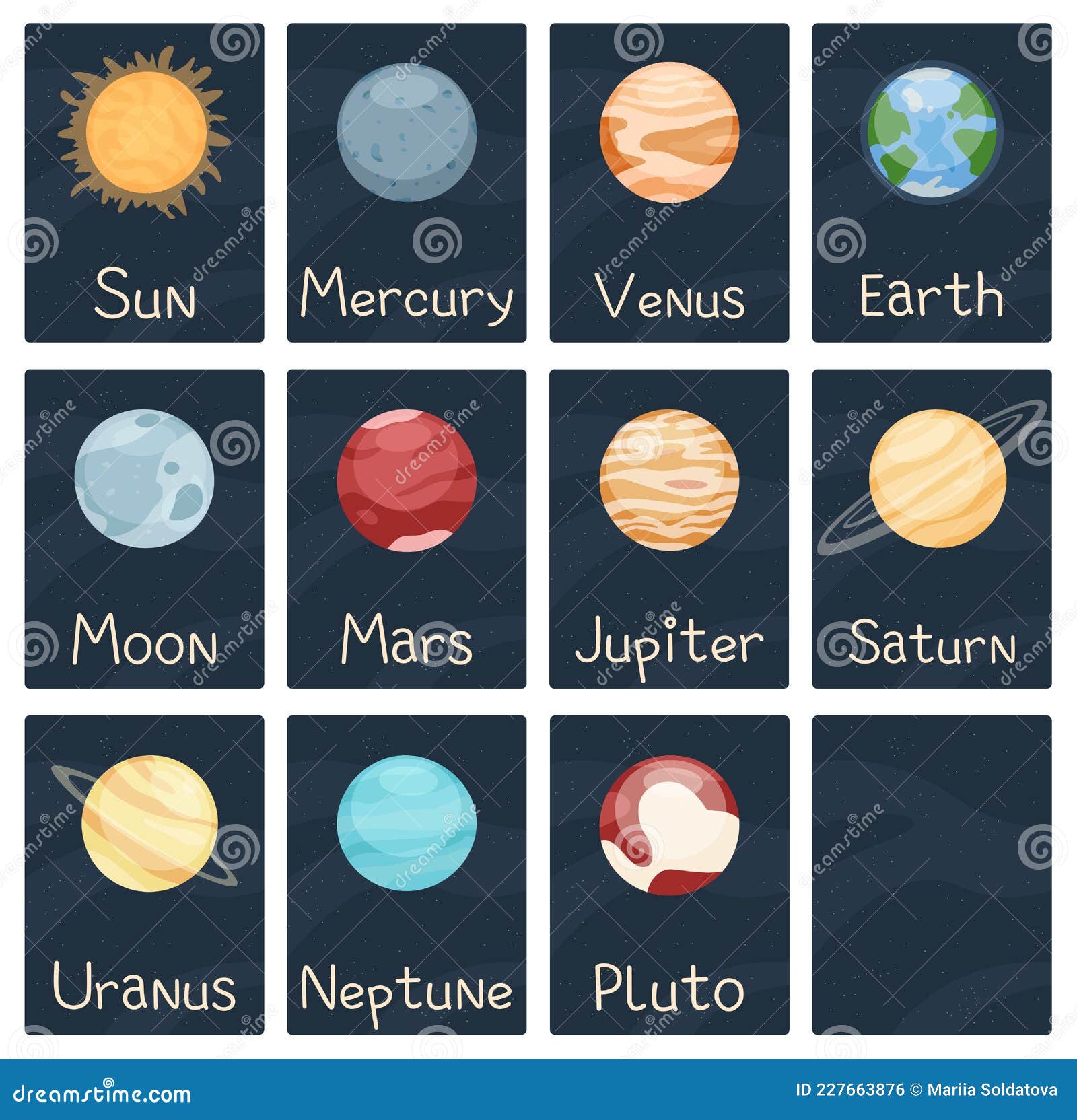 Solar System Popular Objects Cards with Cover Stock Vector ...