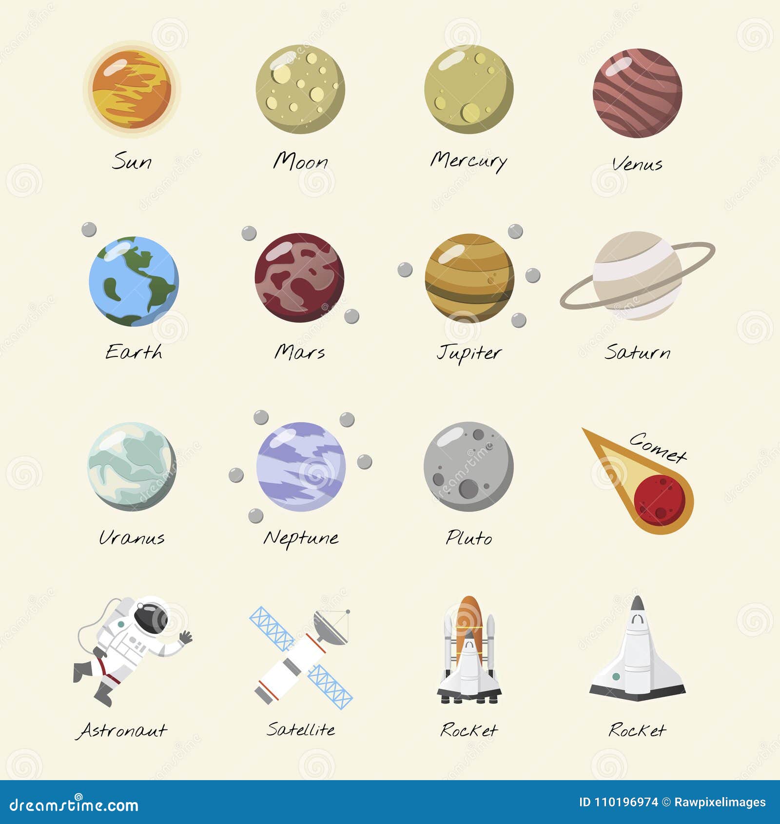 The Solar System Rocket Astronaut Satellite Illustration Stock ...